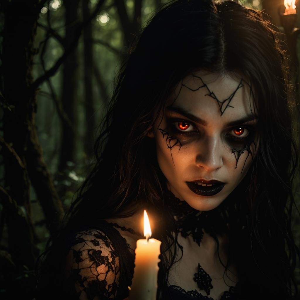 Goth Vampire Girl in Dark Fantasy Portrait - AI Art