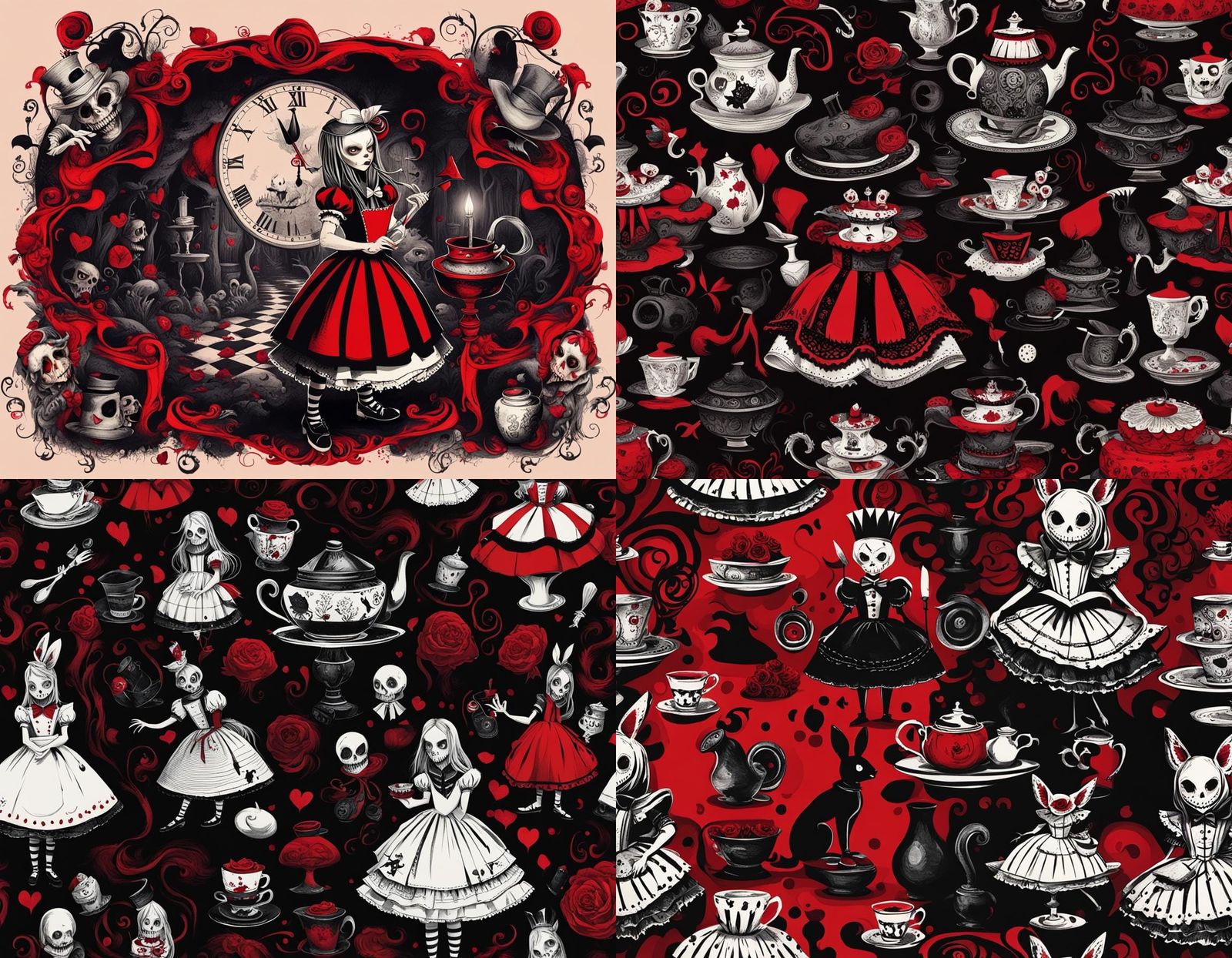 wicked alice in wonderland creepy insane black and red color scheme ...