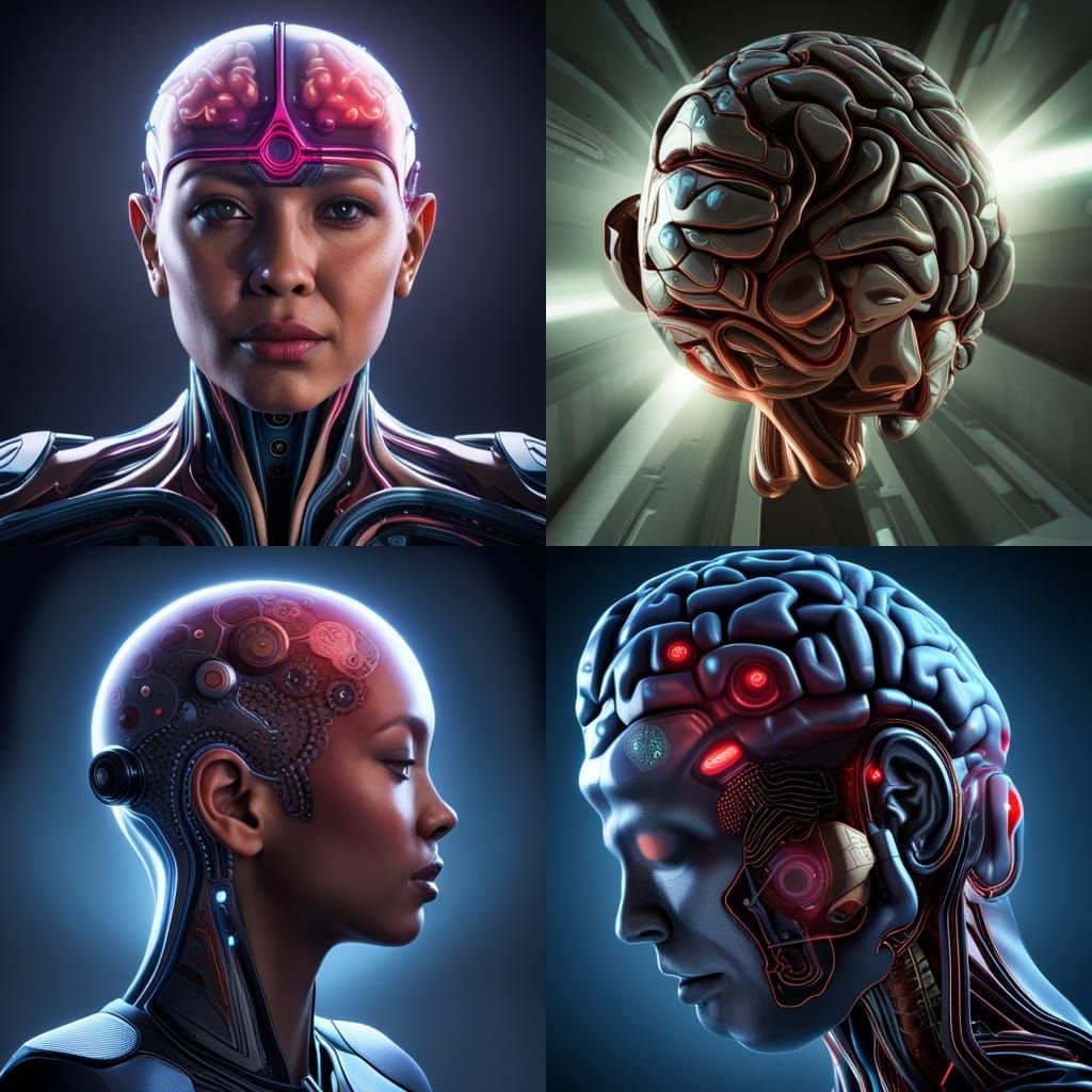 Cyborg brain connected to mainframe with cybernetic implants tubes - AI ...