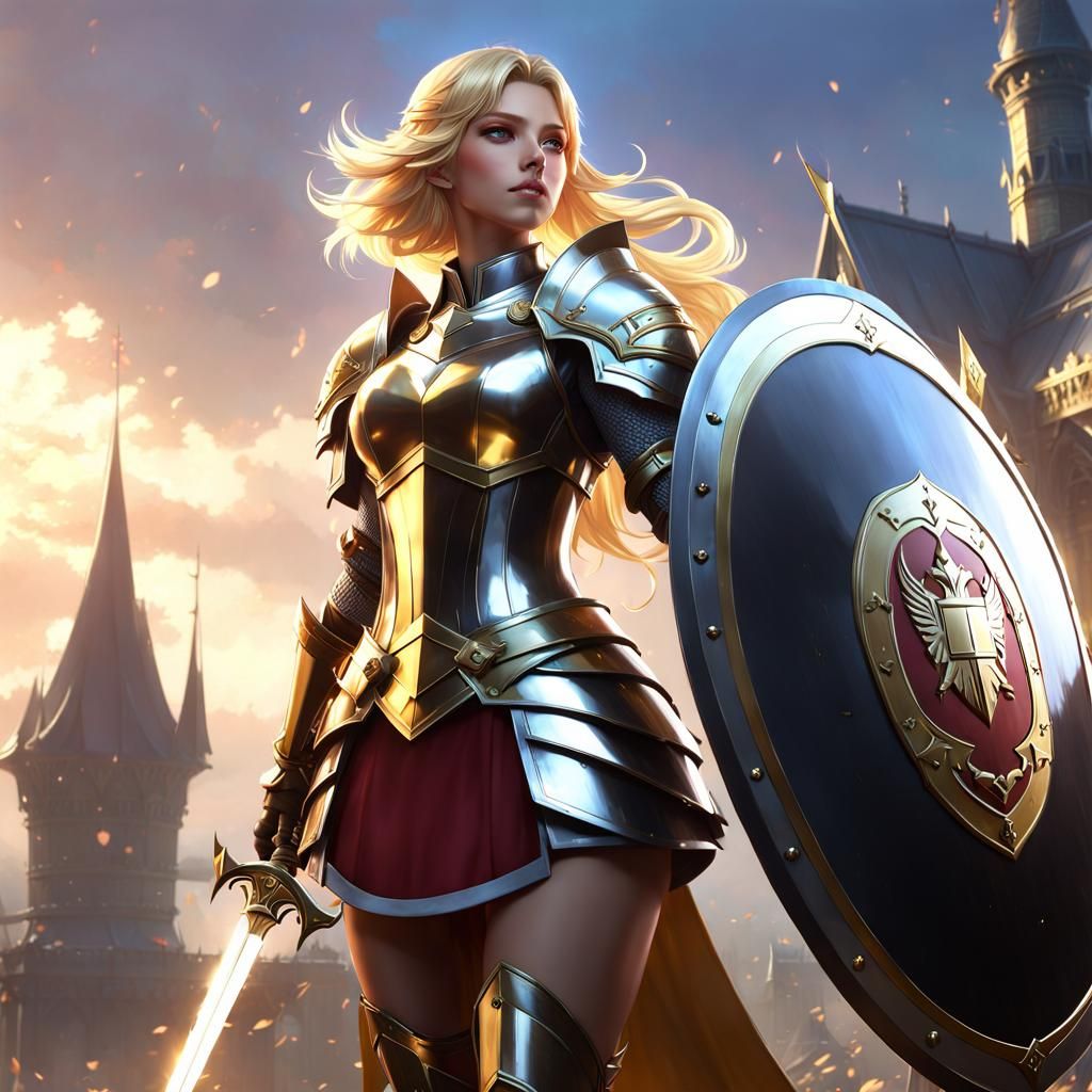 " Blond Princess Knight hold the shield"Anime, Modern,Insanely Detailed ...