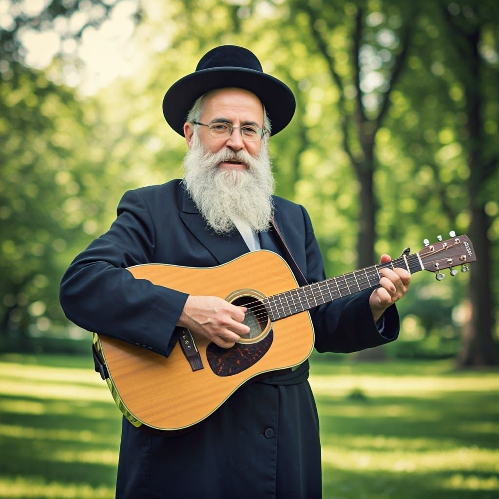 Orthodox Rabbi Plays Guitar with Hasidim in Peacef... - AI Art