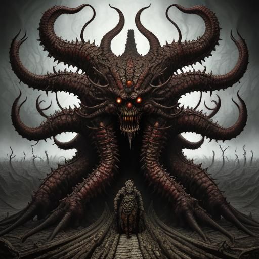 Strange many arms monster, morima style of Guillermo del Toro, by ...