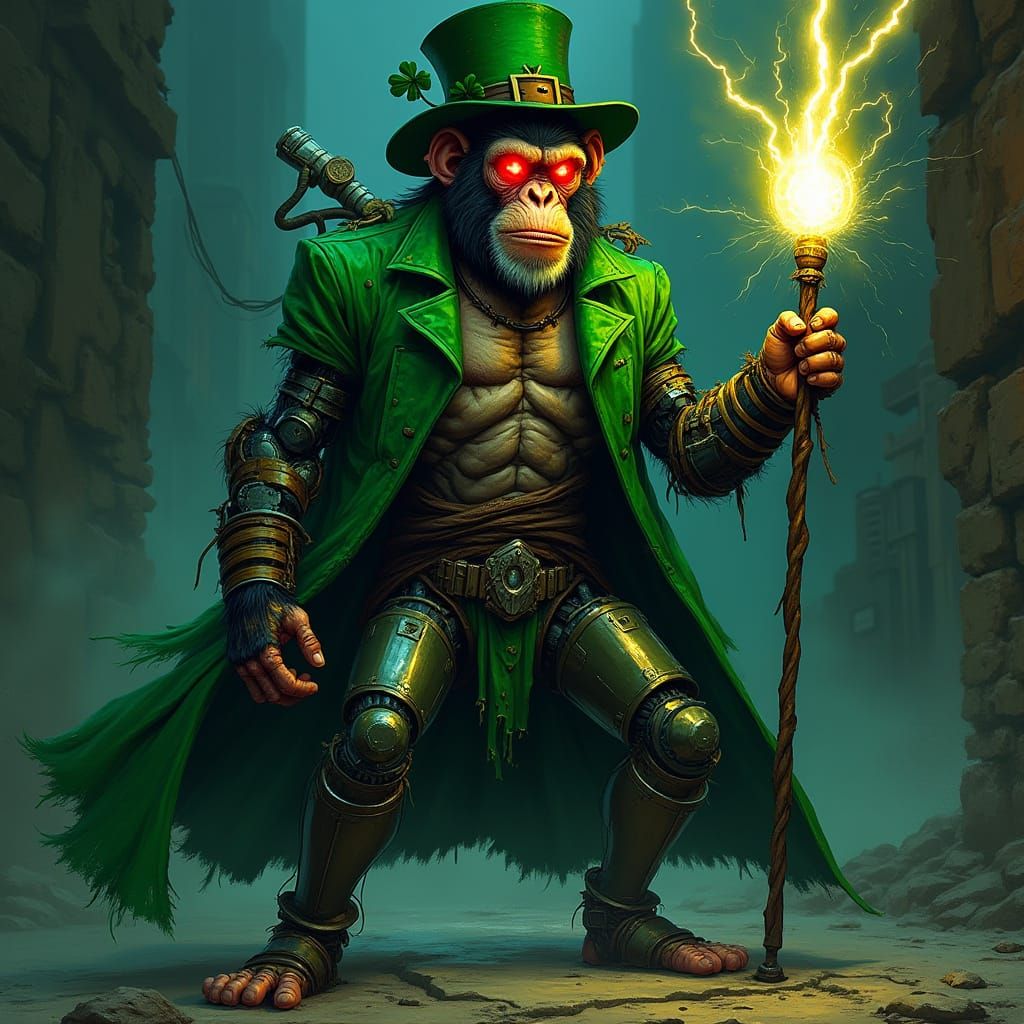 Cybernetic Chimp Leprechaun in Dark Fantasy Comic ... - AI Art