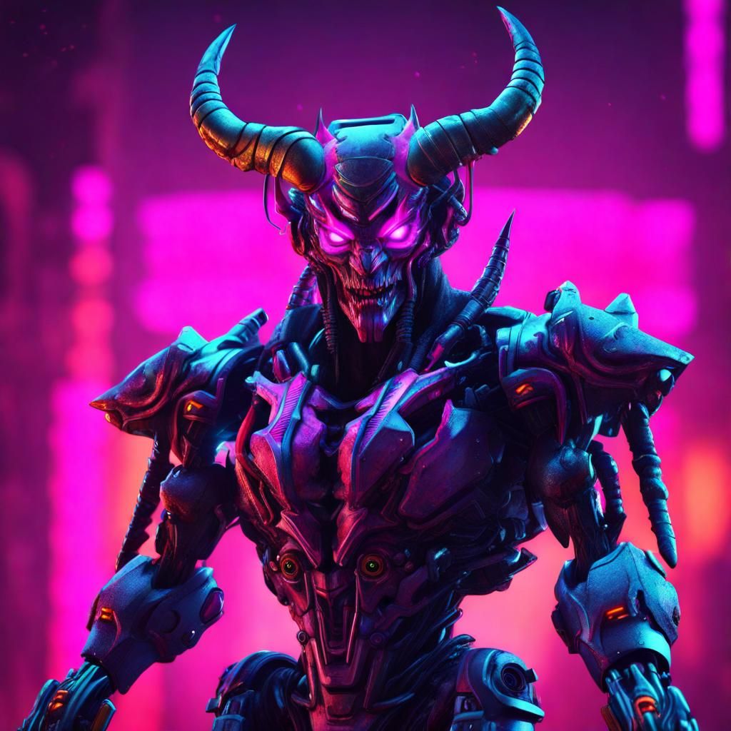 synthwave horned demon robot character sprite : r/nightcafe