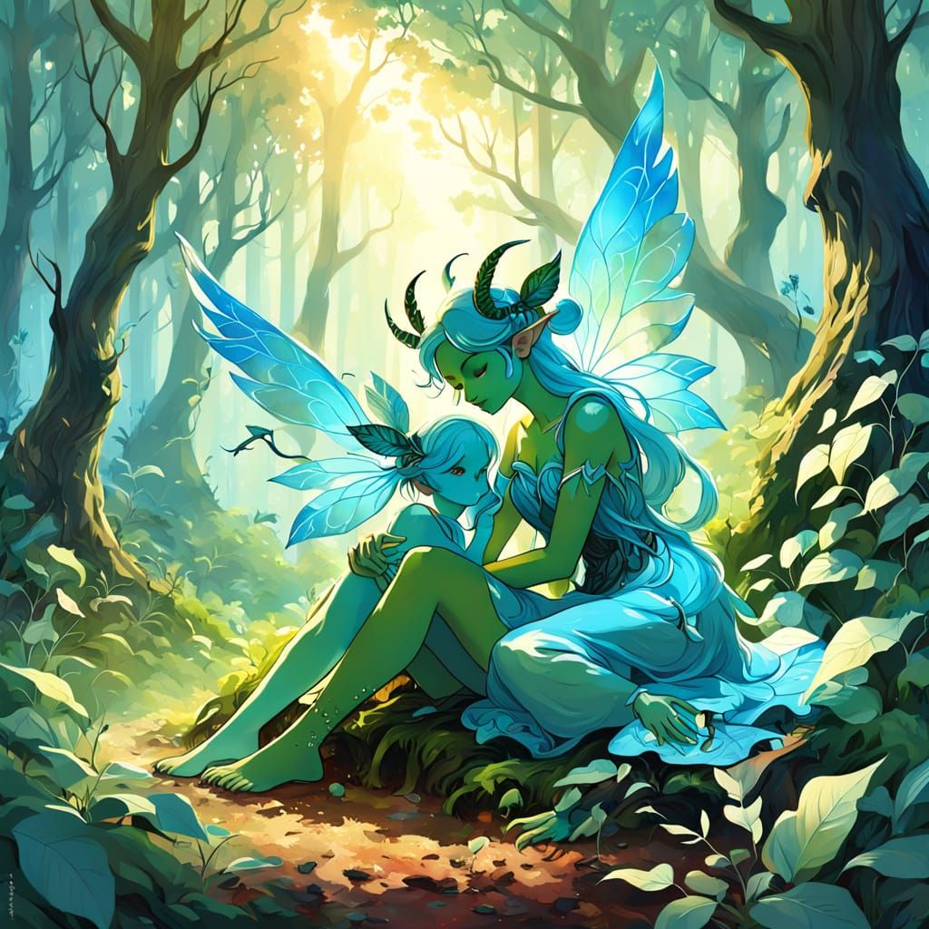 A nymph and satyr together - Ethereal Nymph and Satyr in Whi...