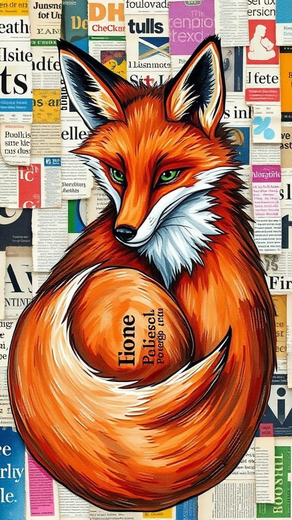 Red Fox Collage - Vibrant Folk Art Red Fox Collage