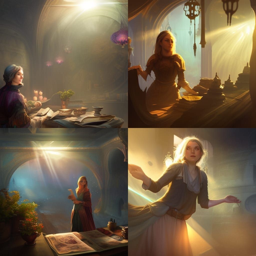 Merchant hands over a rolled up map, smiling as beams of light come in ...