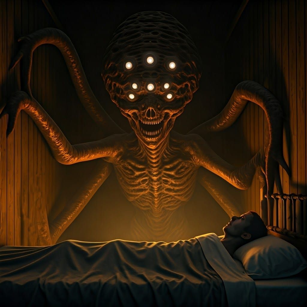 Monstrous, Dark Entity Emerges from Shadows in a F... - AI Art