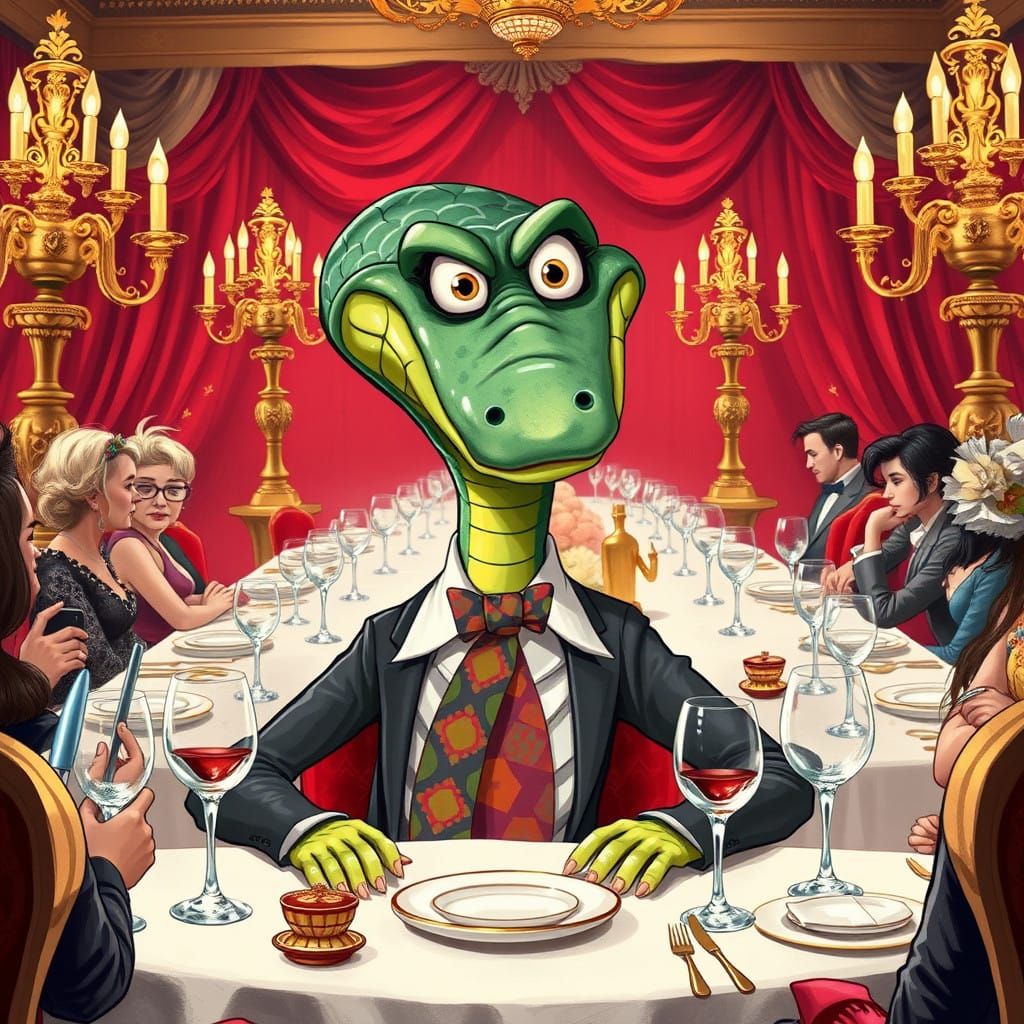 Glamorous Gentleman Snake at a Luxurious Dinner - AI Art