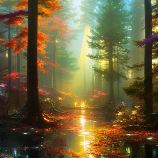 A magical and fantastical forest filled with sparkling glittering ...