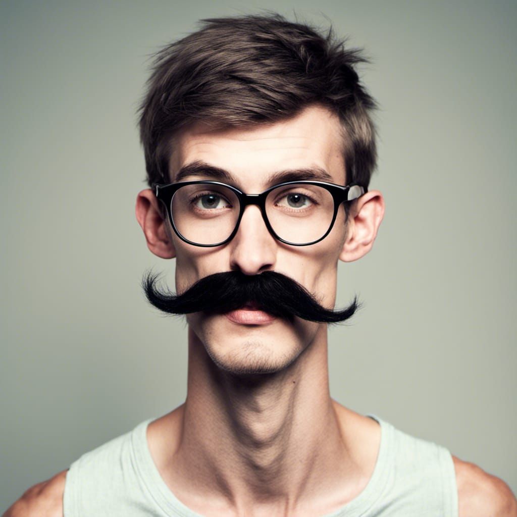 Skinny nerd with pubic hair mustache - AI Generated Artwork - NightCafe Creator