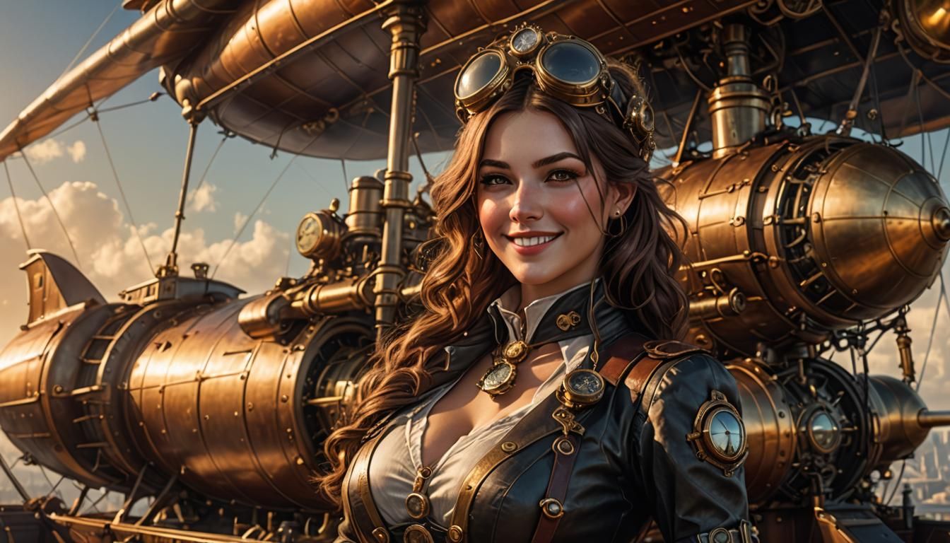 Female airship pilot Steampunk - AI Generated Artwork - NightCafe Creator