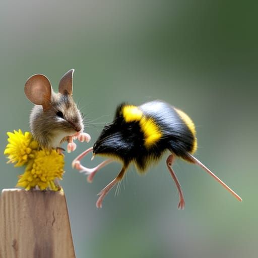 Bumblebee carrying a mouse - Bumblebee's Gentle Rescue: A Mo...