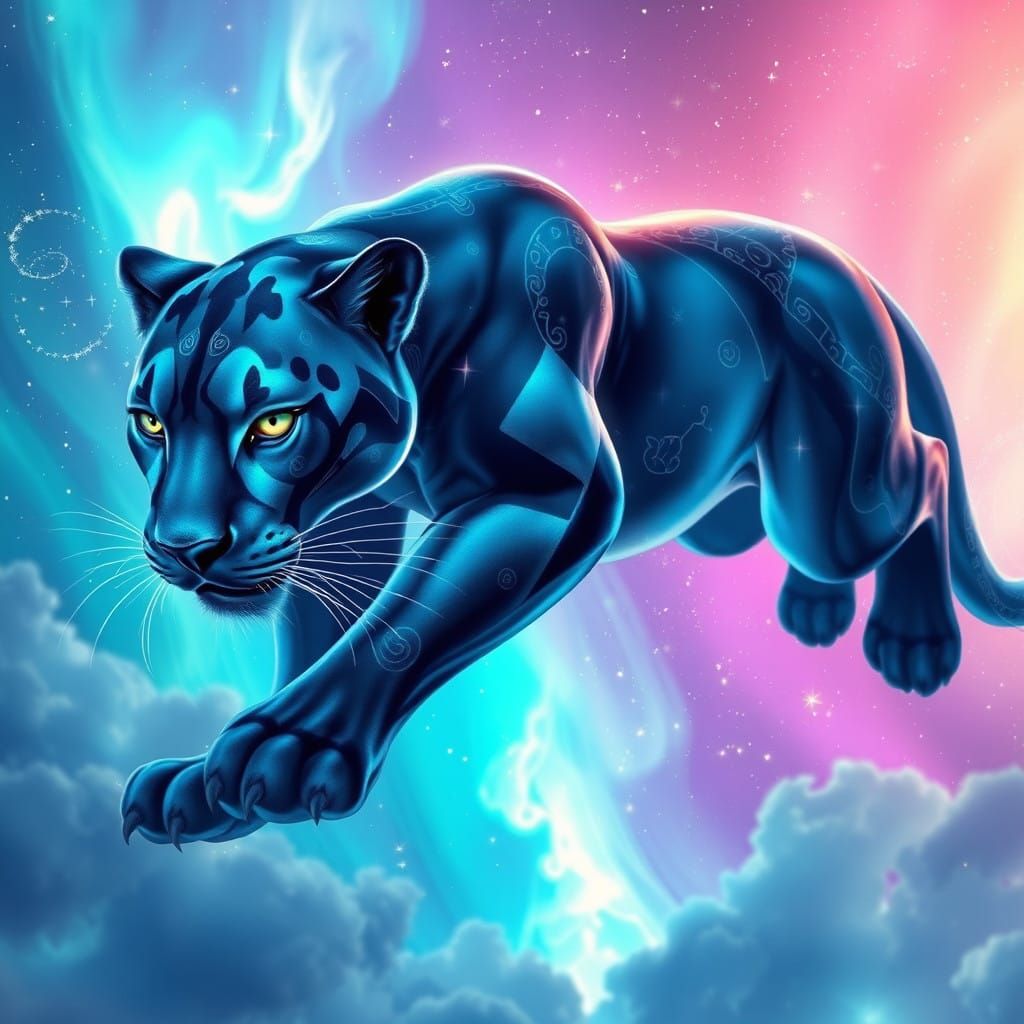 Ethereal Spirit Panther Soars through Cosmic Expan... - AI Art