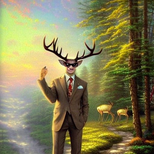 a deer-human hybrid with antlers, a suit and glasses - AI Generated ...