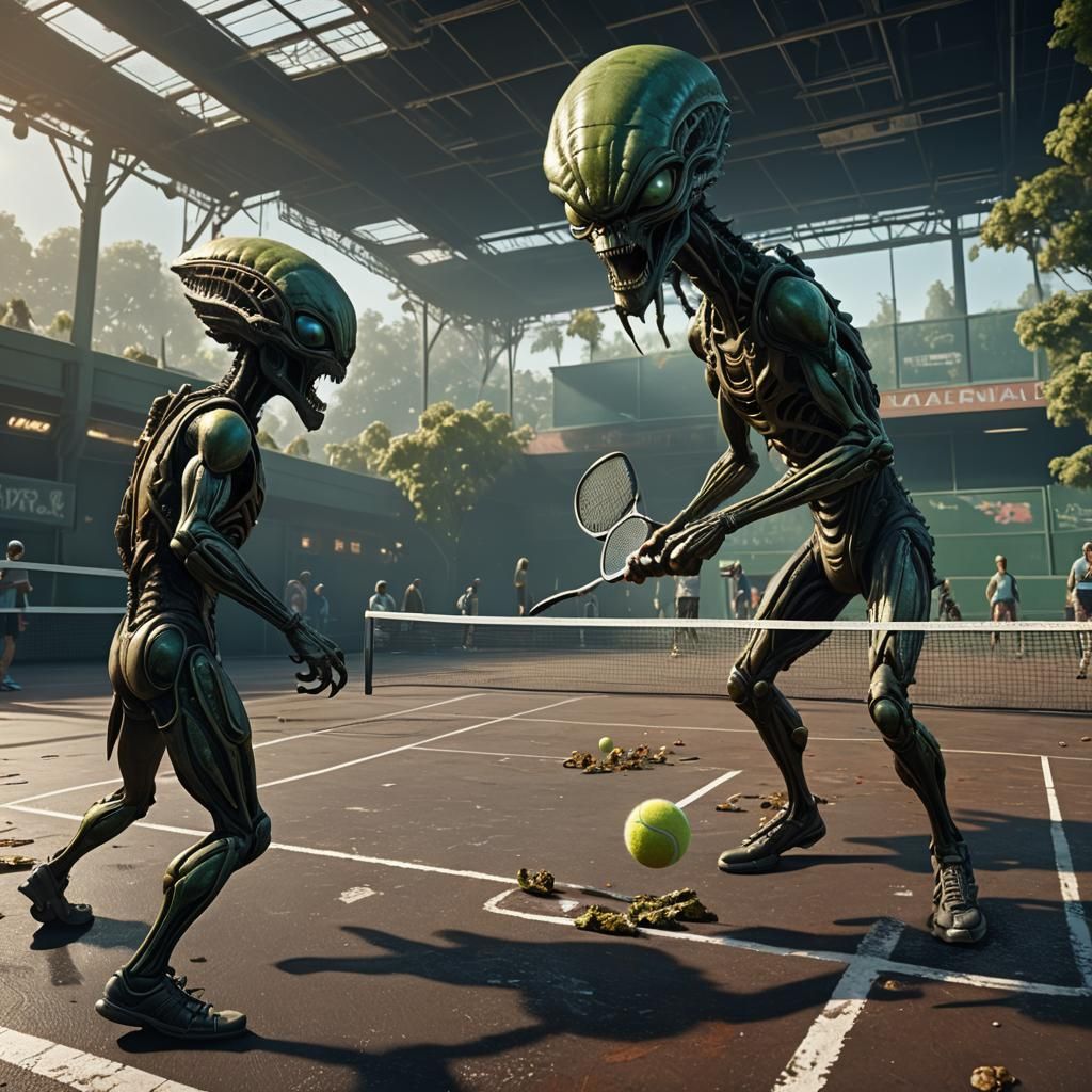 Aliens playing tennis - AI Generated Artwork - NightCafe Creator