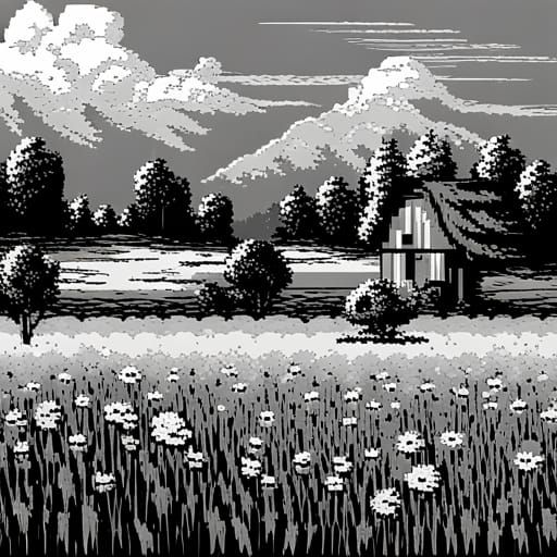 Beautiful flower meadow, atari monotone pixel art - AI Generated ...