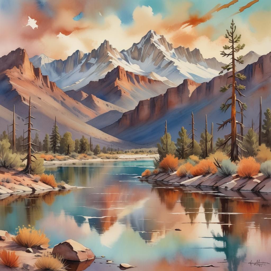 Epic White Mountain Panorama in Impressionist Goua... - AI Art