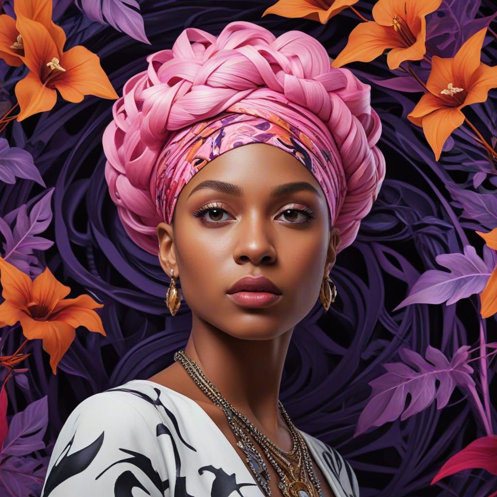 Enchanted Pixie Goddess in Vibrant Fractal Forest - AI Art