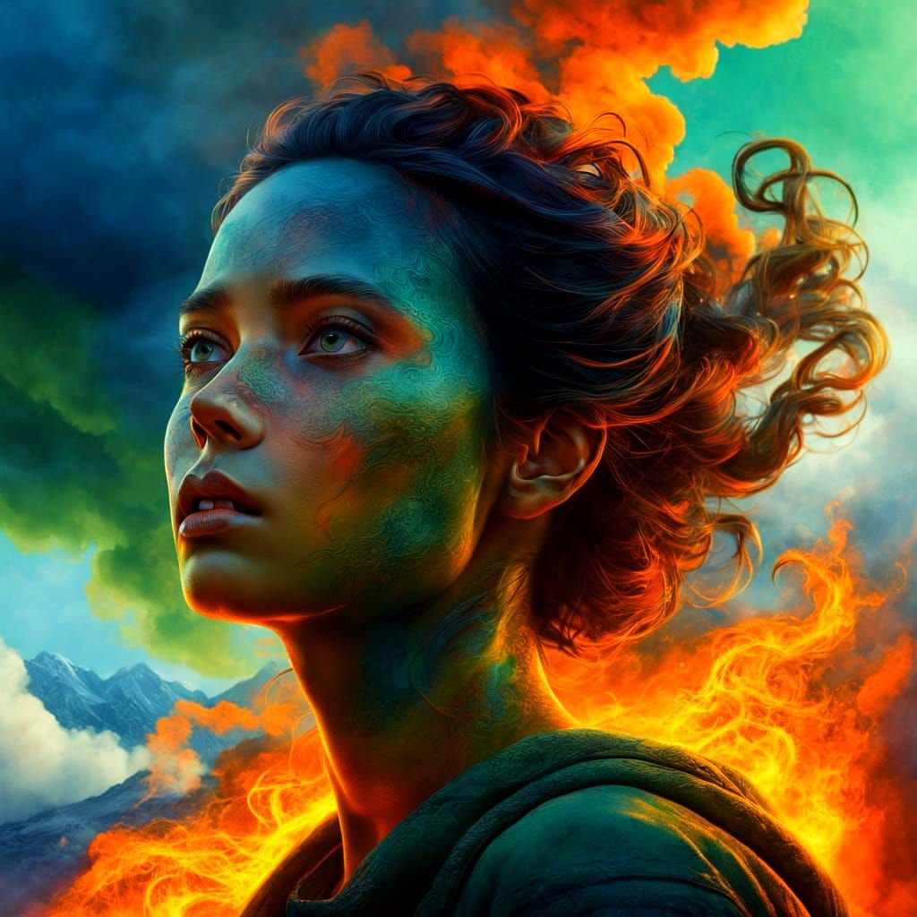 Hyperrealistic Smoke Shadow Woman Walking Amidst V... - AI Art