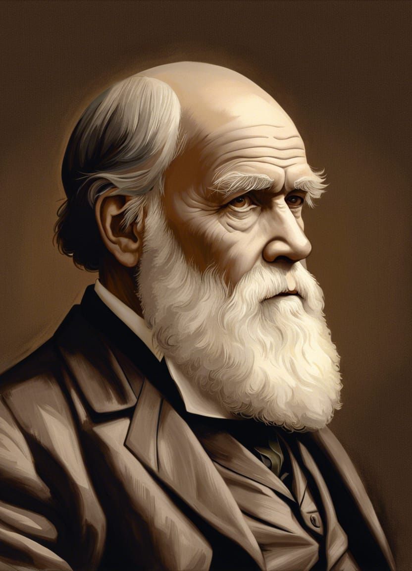 "portrait of old Charles Darwin looking peaceful", centered, head and ...