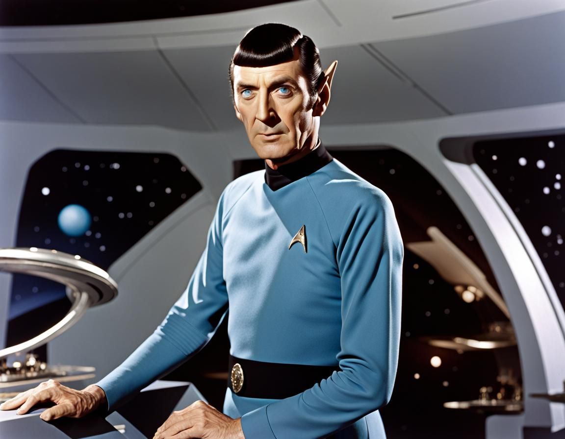 Technicolor Photograph of Basil Rathbone as Mr. Spock, on the bridge of ...