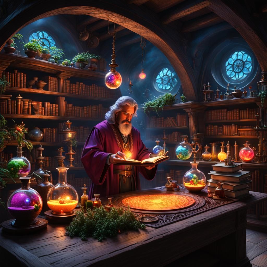 Medieval Lair - Alchemist at work - AI Generated Artwork - NightCafe ...