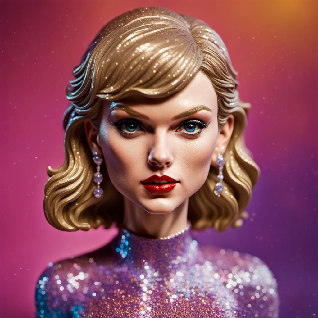 Bobble head figurine of Taylor Swift covered in sparkling glitter ...