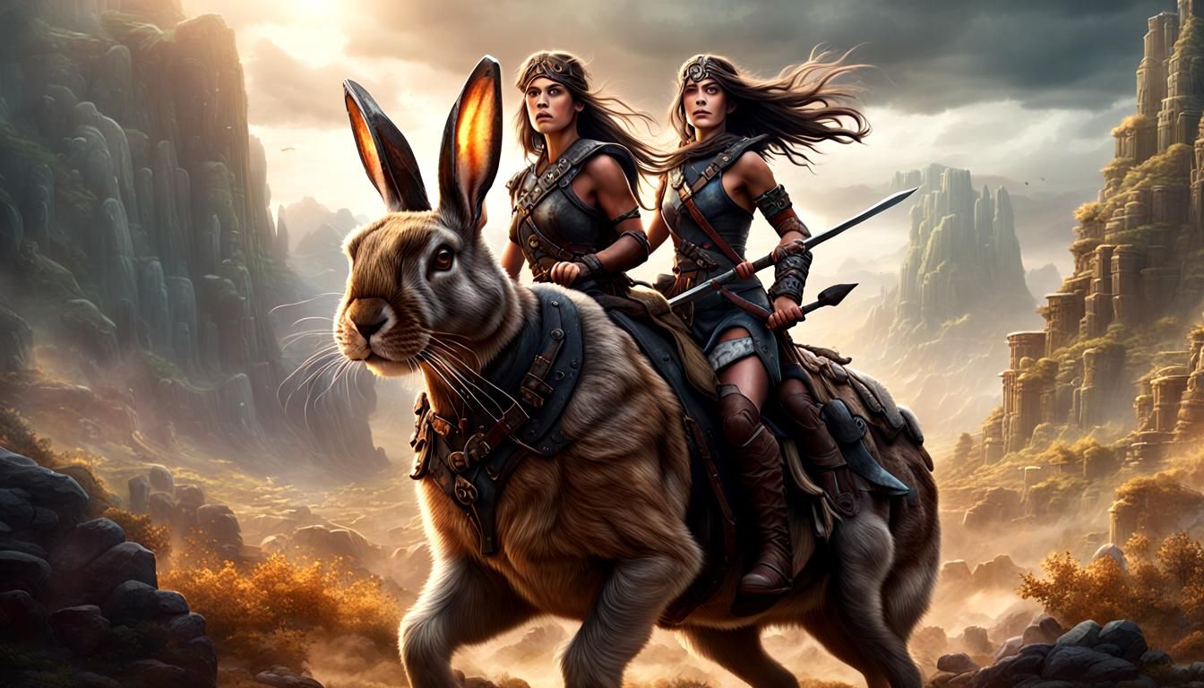 barbarian woman riding a giant rabbit. - AI Generated Artwork ...