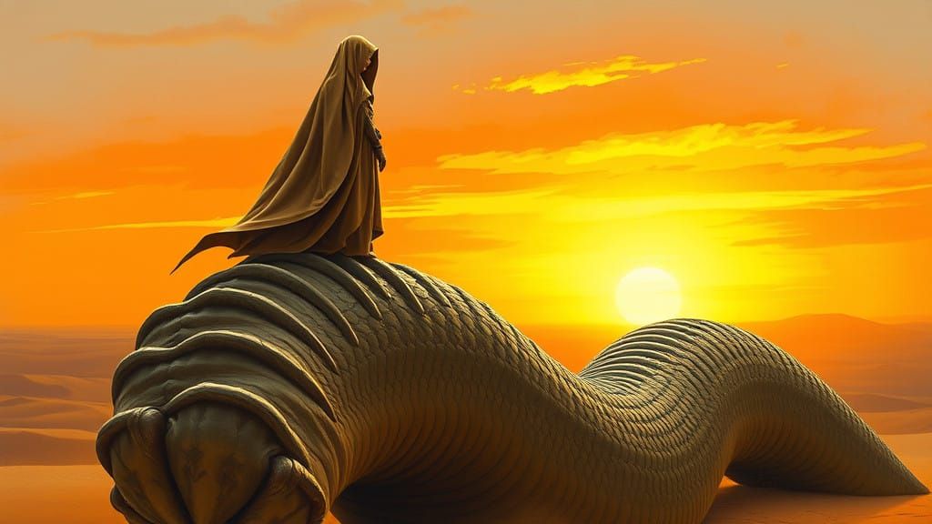 Fairy Fremen Sandworm Rider in Ethereal Dune Lands... - AI Art