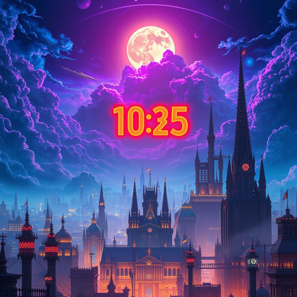 Ethereal Countdown in a Radiant Metropolis - AI Art