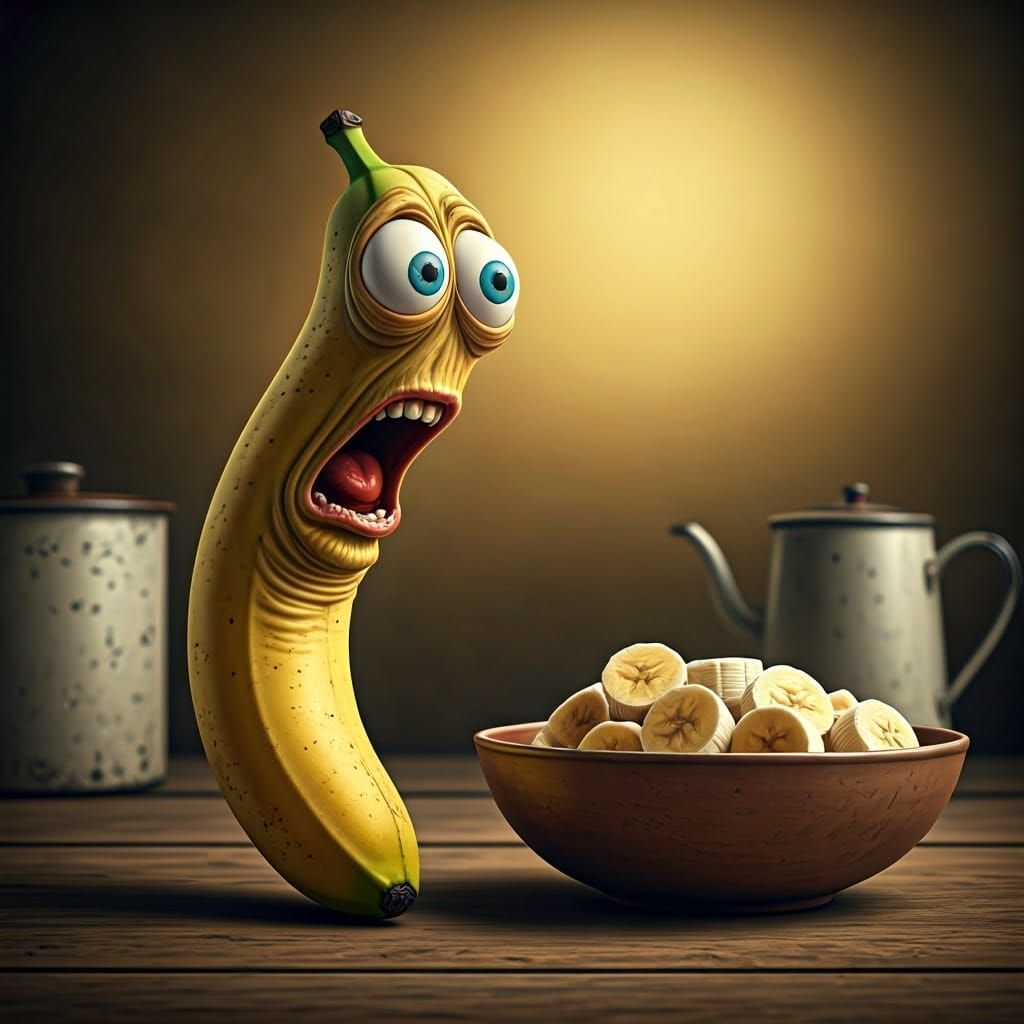 Surreal Banana Stares in Horror at Sliced Bananas ... - AI Art