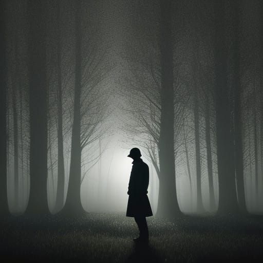 shadow silhouette art - Mysterious Figure in Warmly Lit Shad...