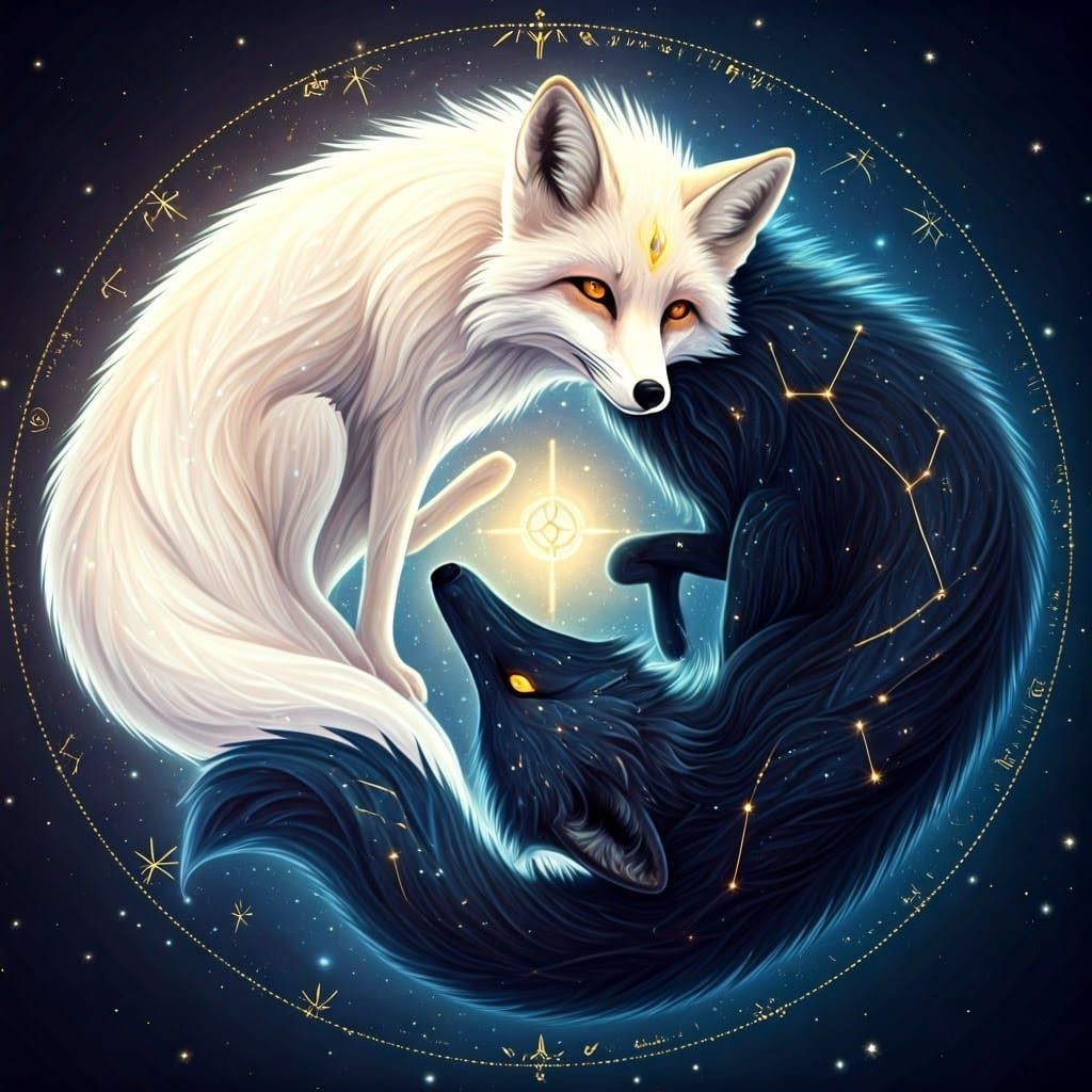 Cosmic Yin-Yang Foxes in Harmony - AI Art
