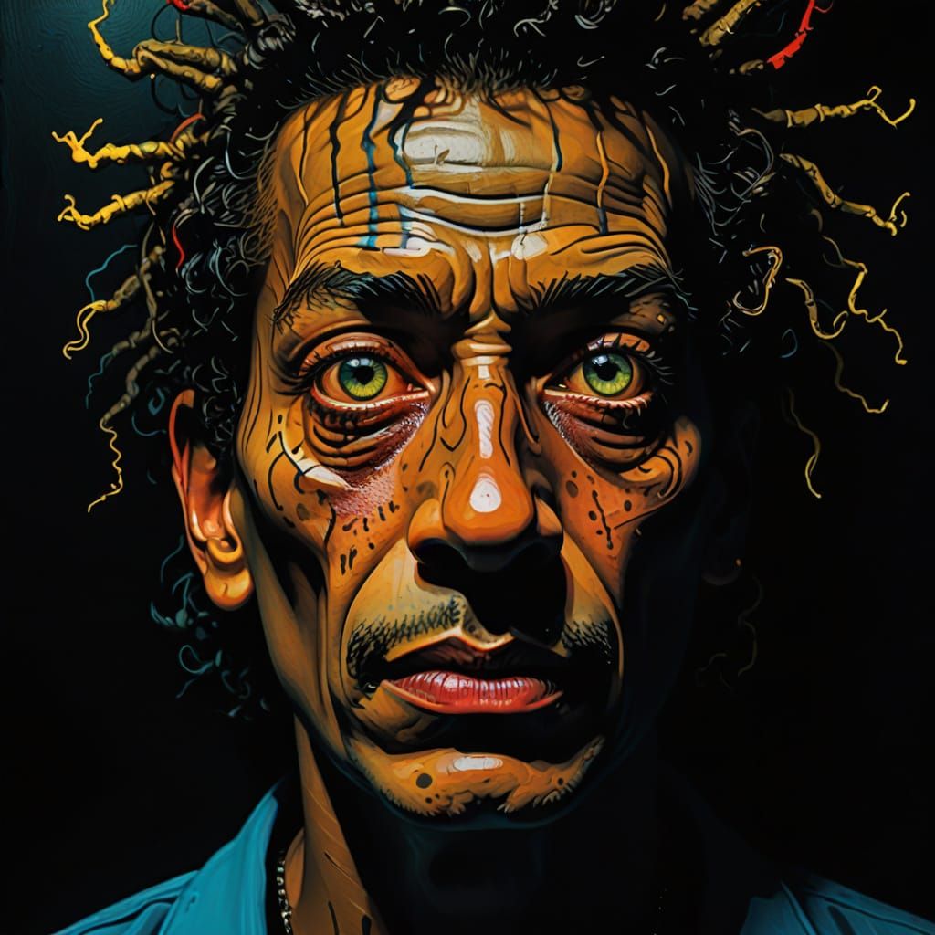 Surreal Boogeyman in Dark Room with Vibrant Expres... - AI Art