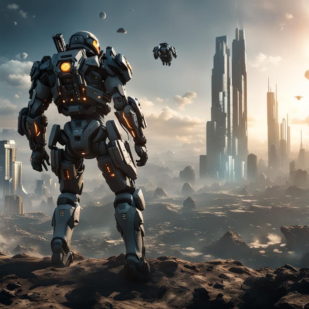 Futuristic landscape with robots - AI Generated Artwork - NightCafe Creator