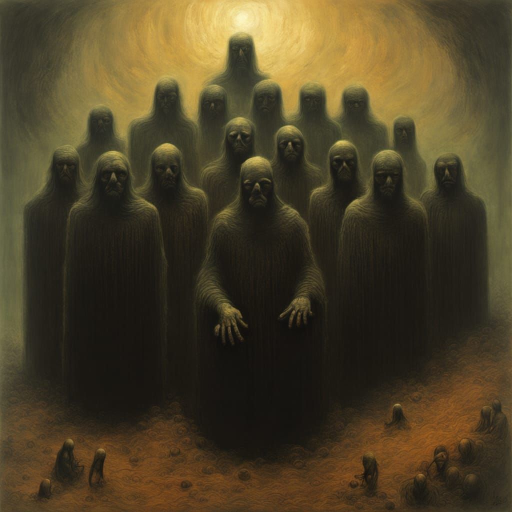 Jury by Zdzislaw Beksinski - Bizarre Surrealist Scene in Dar...