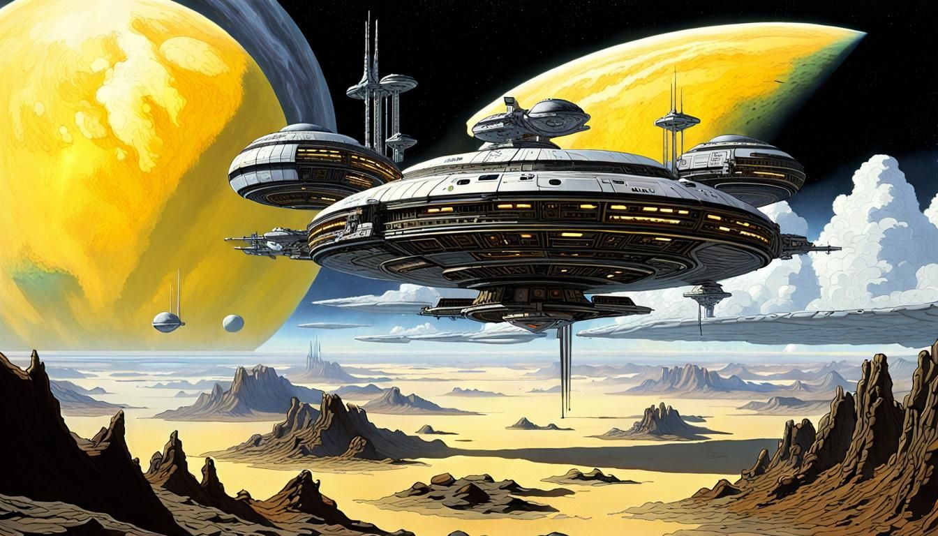 hyperdetailed, hyperreal, Sci-fi, floating space station on a ...