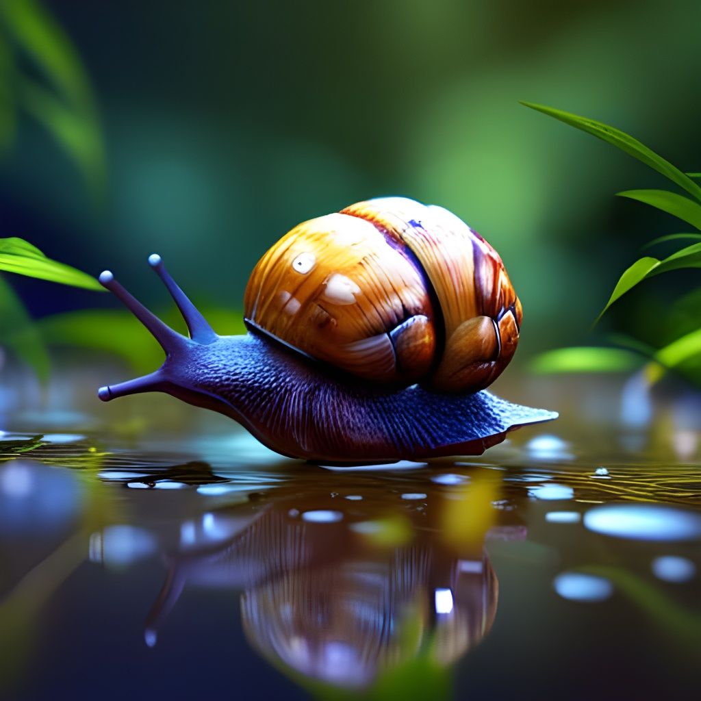 A little snail crossing a humid swamp - AI Generated Artwork ...