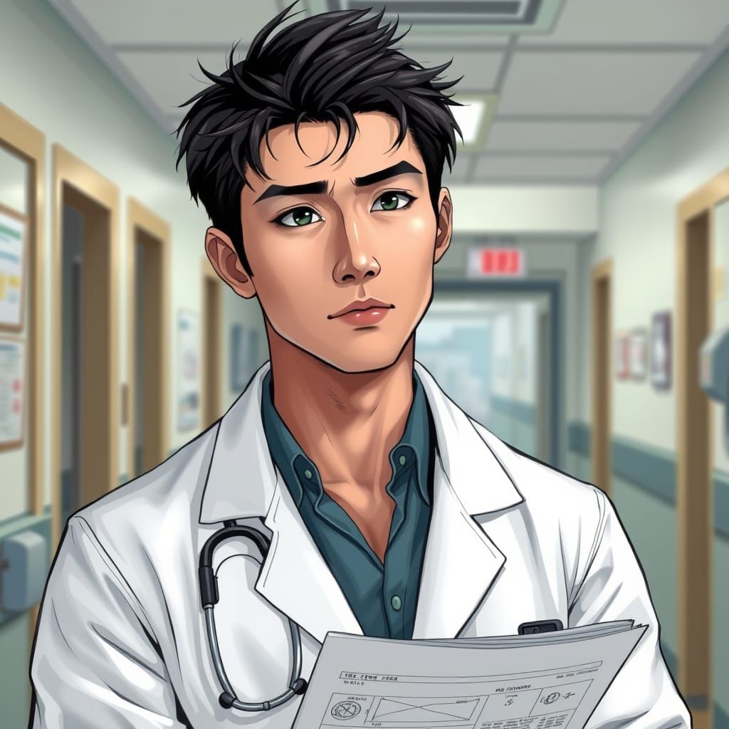 Attractive Doctor in Hospital Staff Room, Manhwa S... - AI Art
