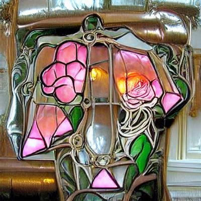 Leaded glass window of a pink rose - AI Generated Artwork - NightCafe ...