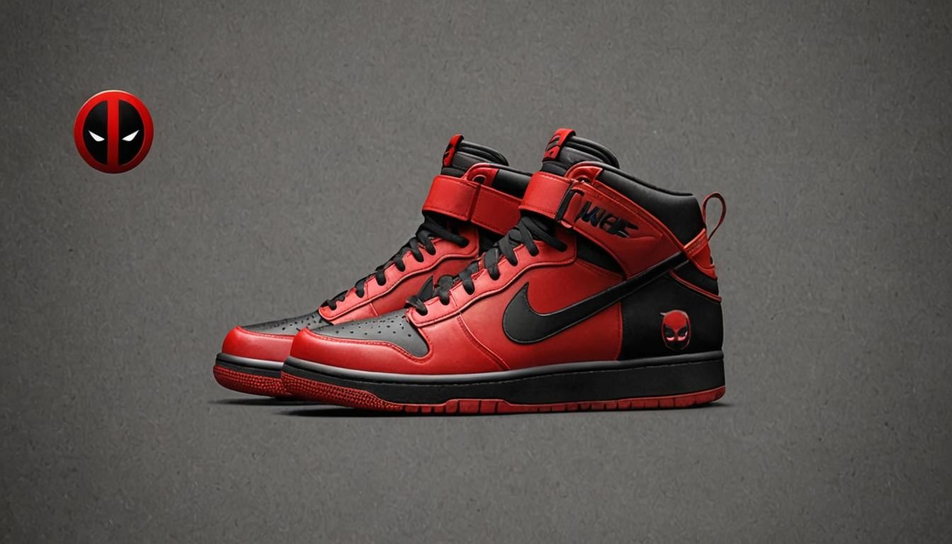 Sneaker design, nike, Deadpool style, Deadpool Logo, insanely detailed
