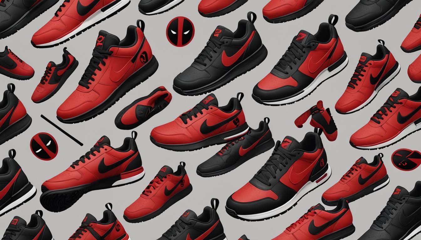 Sneaker design, nike, Deadpool style, Deadpool Logo, insanely detailed