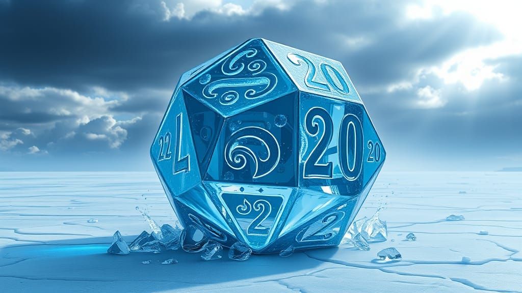 Giant Ice Dice - Glowing Crystal Die Emerges from Frosty Was...