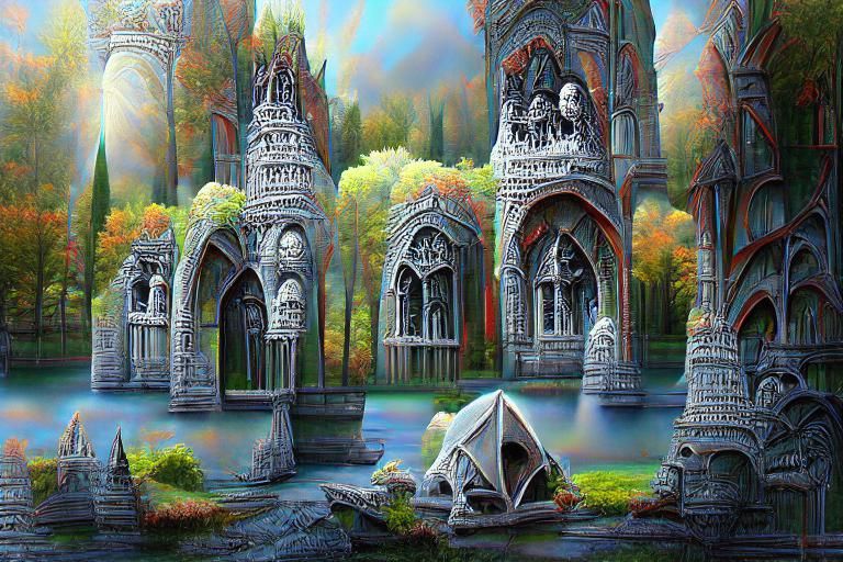 Gothic temples in luminous lake Vincent Di Fate and Ferdinand Knab 8K ...