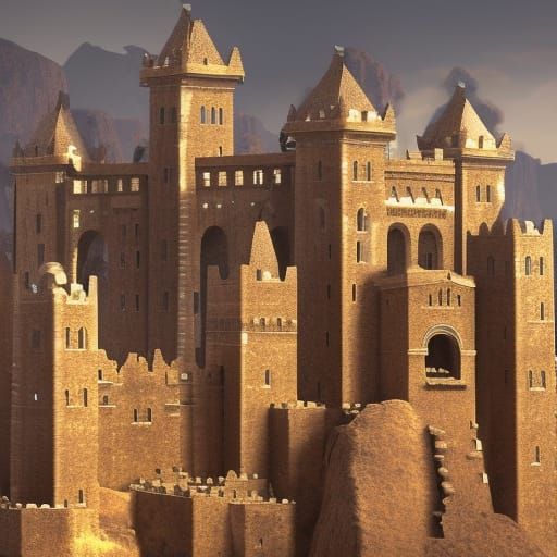 Big fortress with 4 big towers, made with rocks... in the desert but ...