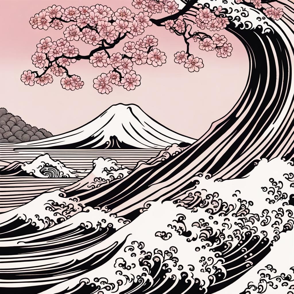 Cherry blossom wave line drawing - AI Generated Artwork - NightCafe Creator