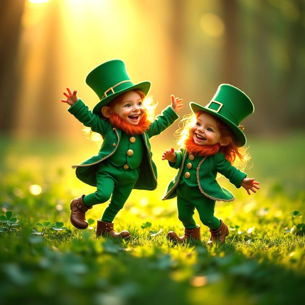 Image of Leprechauns dancing in a field Professional photography, bokeh ...