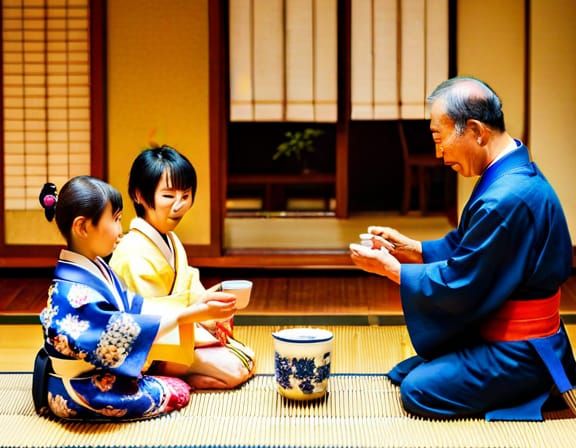 Japanese Culture, Japanese Elder Teaching the Two Girls the Proper Ways ...