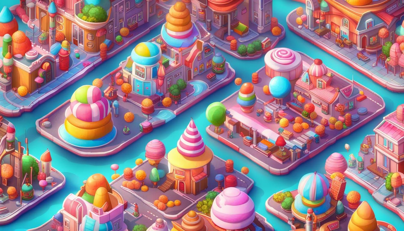Sim city in Candy Land - AI Generated Artwork - NightCafe Creator